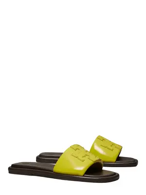 Tory Burch Double T Leather Slide Lime / Coco