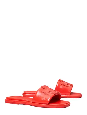 Tory Burch Double T Leather Slide New Poppy