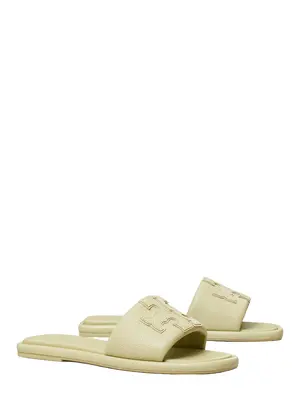 Tory Burch Double T Leather Slide Olive Sprig