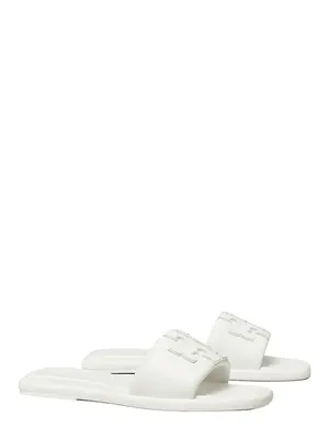 Tory Burch Double T Leather Slide Optic White