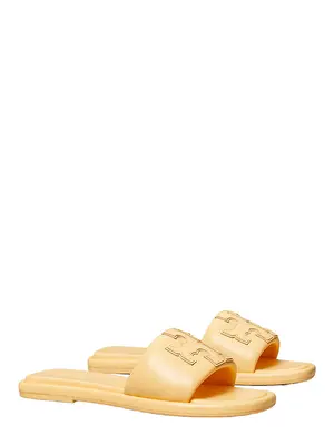 Tory Burch Double T Leather Slide Peach Puff