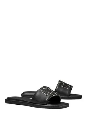 Tory Burch Double T Leather Slide Perfect Black/gold