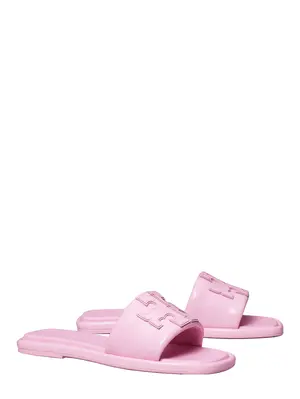 Tory Burch Double T Leather Slide Petunia