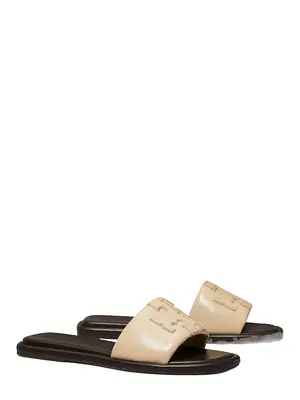 Tory Burch Double T Leather Slide Seaside Sand / Coco