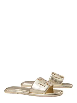 Tory Burch Double T Leather Slide Spark Gold