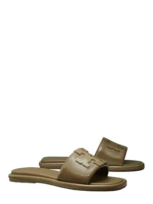 Tory Burch Double T Leather Slide Toasted Sesame