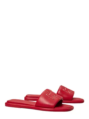 Tory Burch Double T Leather Slide Tory Red / Gold