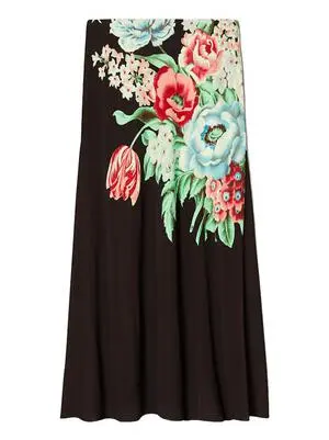 Tory Burch Printed Jersey Midi Skirt Brown Floral