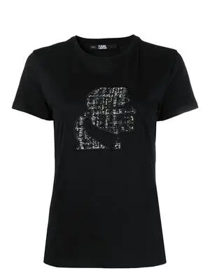 Karl Lagerfeld Tweed-embellished Jersey T-shirt - Black