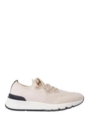 Brunello Cucinelli Suede-trimmed Stretch-knit Sneakers - White