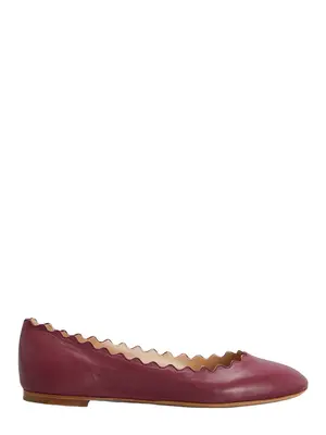 Chloé Chloe Lauren Scalloped Leather Ballet Flats Dark Ruby