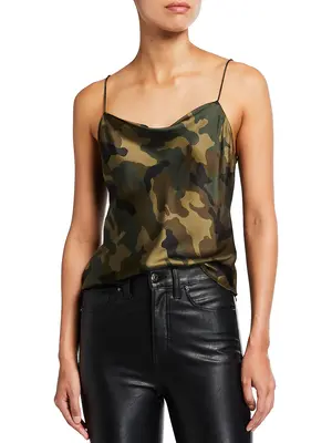 Alice + Olivia Alice + Olivia Harmon Drapey Tank Green Pattern