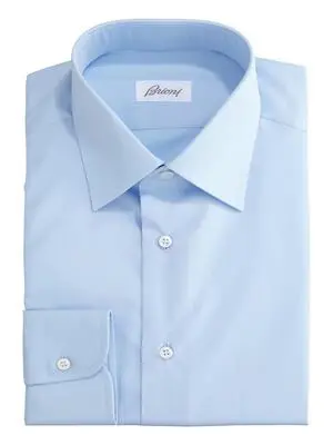 Brioni Wardrobe Essential Solid Dress Shirt, Blue Blue