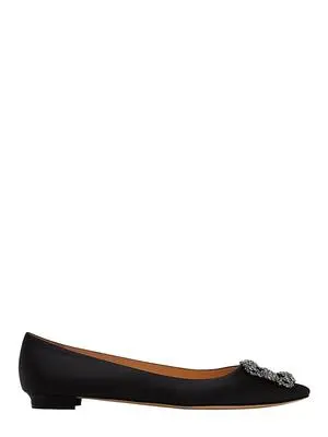 Manolo Blahnik Hangisi Crystal-buckle Satin Flat - Black