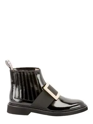 ROGER VIVIER Viv Ranger Patent Leather Booties - Black