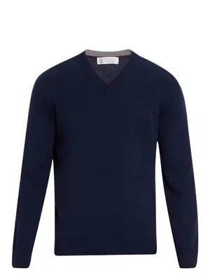 Brunello Cucinelli Cashmere V-Neck Sweater Cw425 Navy