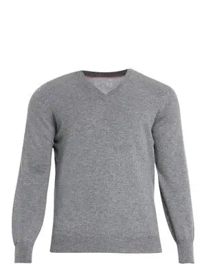 Brunello Cucinelli Cashmere V-Neck Sweater Dark Grey
