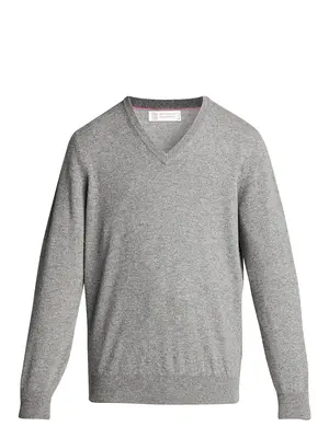Brunello Cucinelli Cashmere V-Neck Sweater Medium Grey
