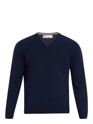 Brunello Cucinelli Cashmere V-Neck Sweater Navy