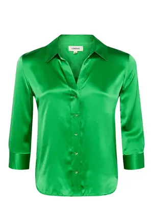 L'Agence L'Agence Dani Silk Satin Button-Down Blouse Fern