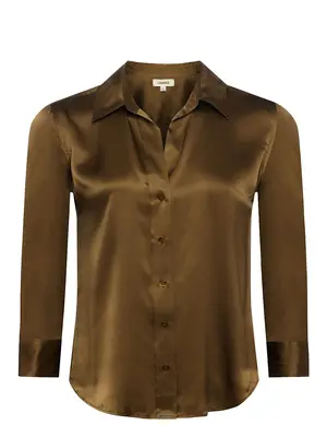 L'Agence L'Agence Dani Silk Satin Button-Down Blouse Pine