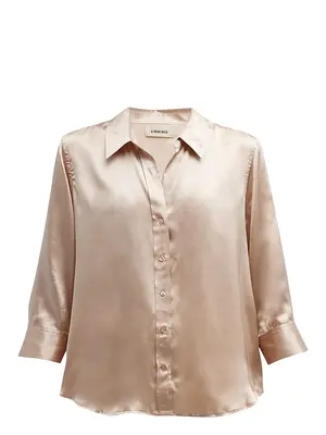 L'Agence L'Agence Dani Silk Satin Button-Down Blouse Walnut
