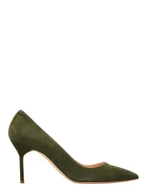Manolo Blahnik BB 90mm Suede Stiletto Pumps Dark Green