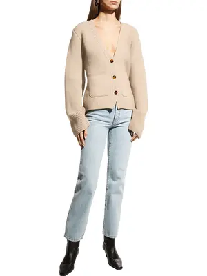 Khaite Khaite Cashmere Cropped Cardigan Custard
