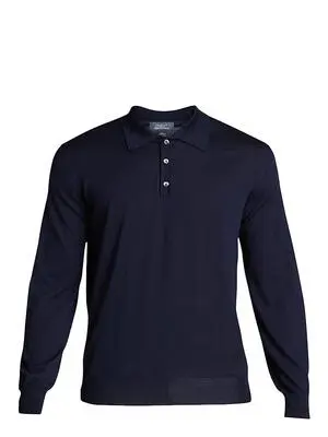 Bergdorf Goodman Long-Sleeve Cashmere Polo Sweater Navy
