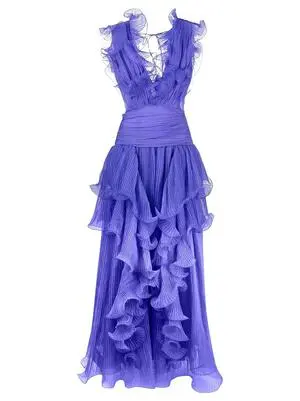Alberta Ferretti Ruffled Flounce Silk Gown - Blue