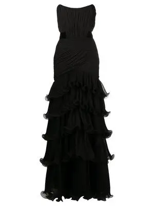 Alberta Ferretti Sleeveless Ruffle Gown - Black