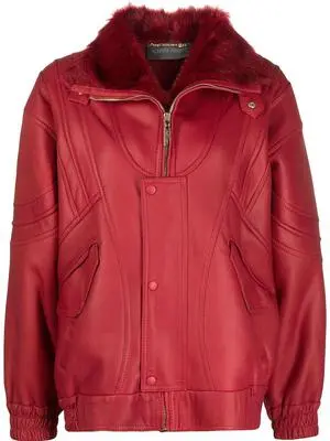 Alberta Ferretti Shearling-trim Bomber Jacket - Red