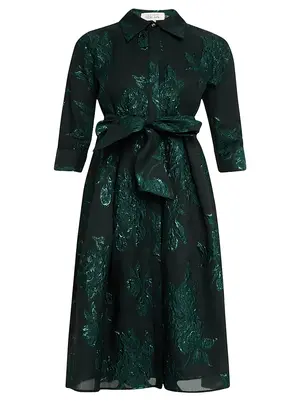 Rickie Freeman For Teri Jon Rickie Freeman For Teri Jon Metallic Jacquard Shirtdress Emerald