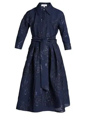 Rickie Freeman For Teri Jon Metallic Jacquard Shirtdress - Navy
