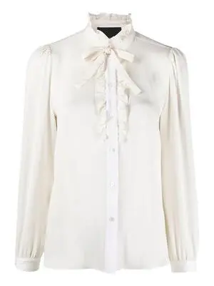 NILI LOTAN Nili Lotan "Ivory White Silk Sheer Ruffle-Trim Blouse"