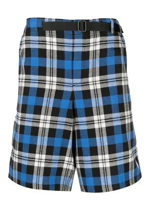 COUNTY OF MILAN Check-pattern Belted Shorts - Blue