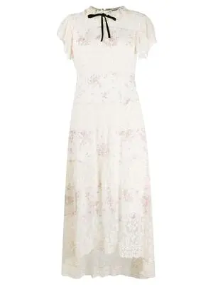 Philosophy Di Lorenzo Serafini Lace-insert Floral Midi Dress - Neutrals