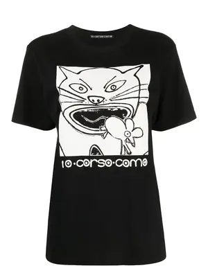 10 CORSO COMO Cat-print Cotton T-shirt - Black