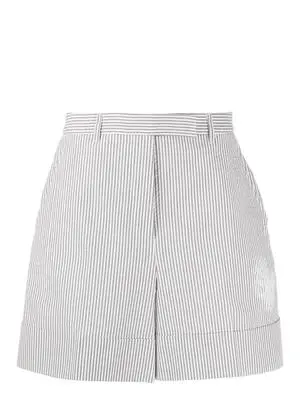 Thom Browne High-waist Striped Seersucker Shorts - Grey