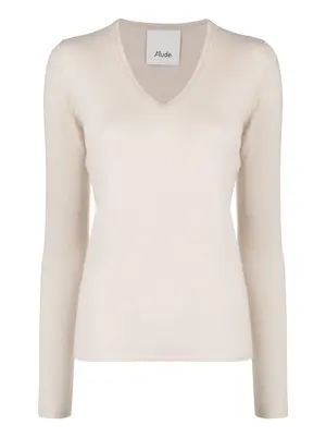 ALLUDE V-neck Cashmere Jumper - Neutrals