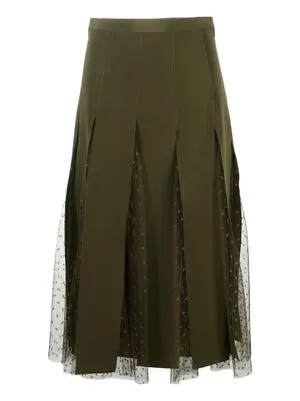 Red Valentino Pleated Lace Midi Skirt - Green