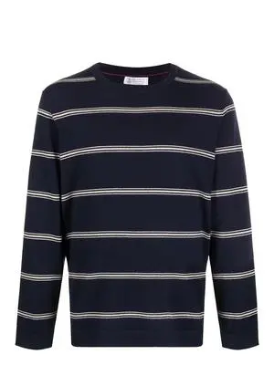 Brunello Cucinelli Striped Crew Neck Jumper - Blue