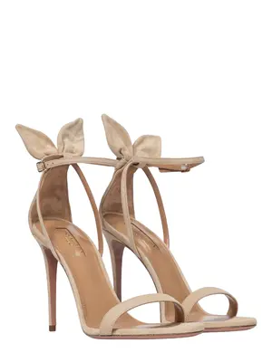 AQUAZZURA Bow Tie 105 Suede Sandals - Beige