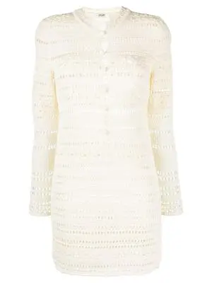 Saint Laurent Pointelle-knit Mini Dress - White