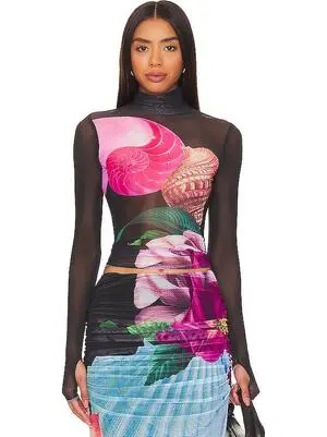 AFRM Zadie Mesh Mockneck Top - Surreal Shells