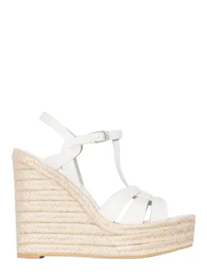 SAINT LAURENT Tribute 85mm Leather Espadrille Wedges