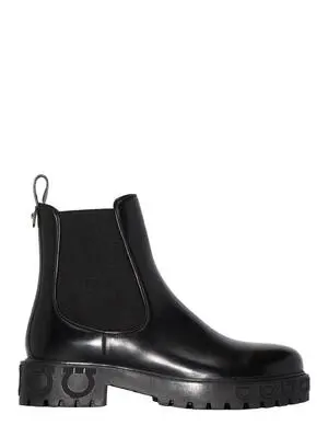 FERRAGAMO Gancini Leather Chelsea Boots - Black