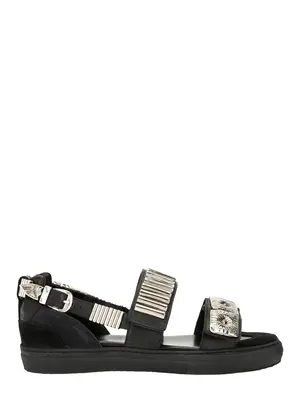 Toga Embellished Flat Sandals - Black
