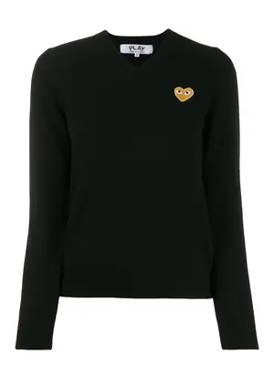 Play Comme Des Garcon Heart-patch Wool Sweater - Black
