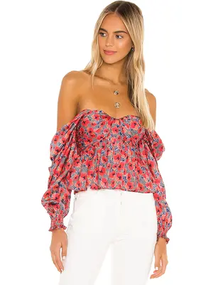 House Of Harlow 1960 X Burna Blouse - Red Poppy Floral